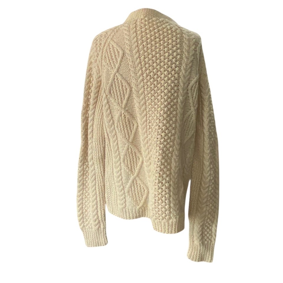 CARRAIS Irish Bainin wool Cardigan Creme Fishermen Traditional Hand ...