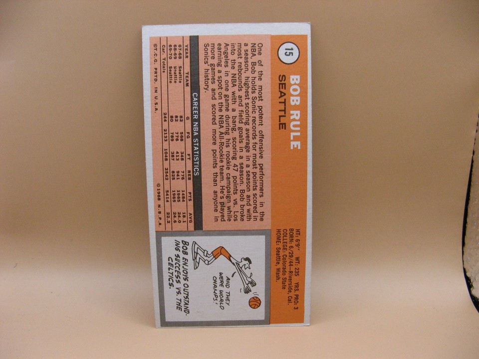 1970-71 Topps Basketball Card #15 Bob Rule Seattle Supersonics NICE ...