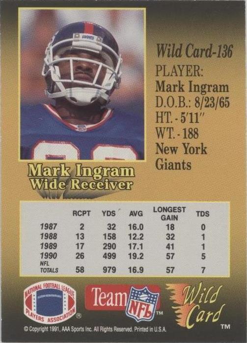 1991 Wild Card Mark Ingram #136 for sale | eBay