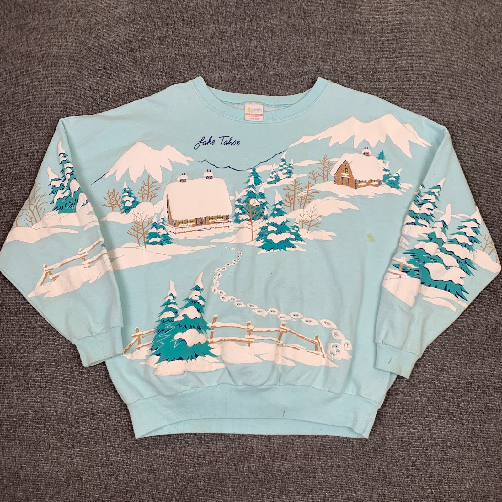Vintage Lake Tahoe Sweatshirt Mens Large Blue Mountain Snow Wilderness ...