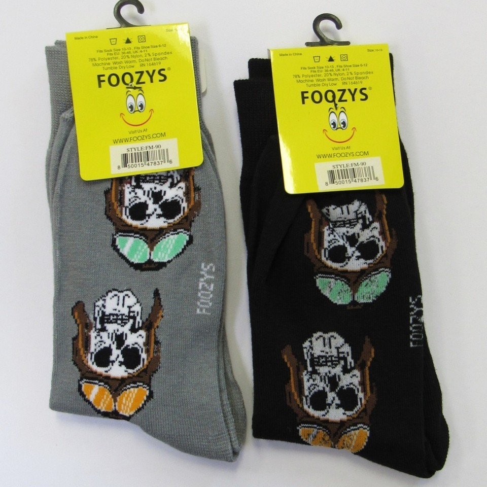 2 Pairs Men's Foozys Biker Vintage Skull w/Goggles Crew Socks Stocking ...