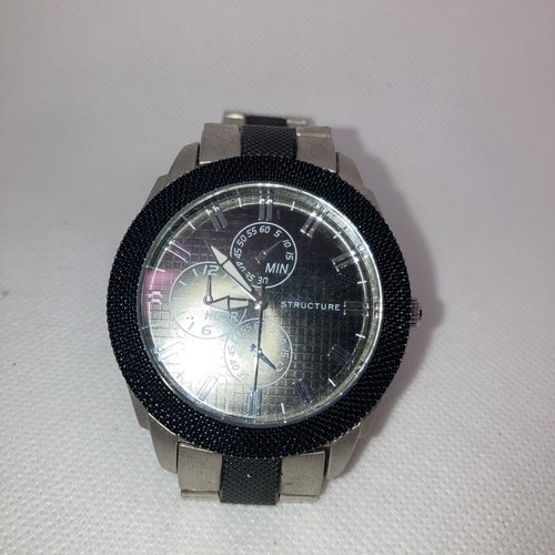 Large Heavy Black Silvertone Working Structure Watch, New Battery | eBay