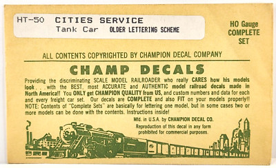 Champ HO Decals #HT-50 Cities Service Tank Car (Older Lettering Scheme ...