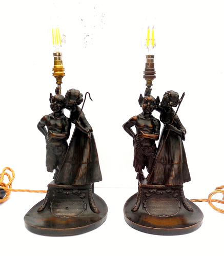 2 German ART DECO Ostermayr Nuremberg Clad Metal Lamps Pan ...
