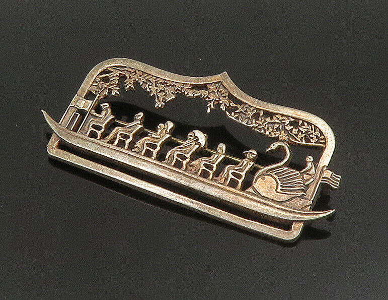 HAND & HAMMER 925 Sterling Silver - Vintage Boston Swan Boat Brooch Pin ...