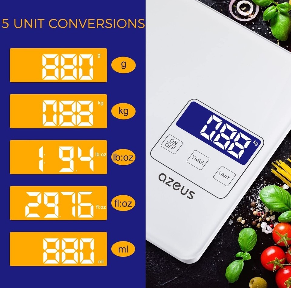 Kitchen Digital Food Scale with USB Rechargeable with 6 Units High ...