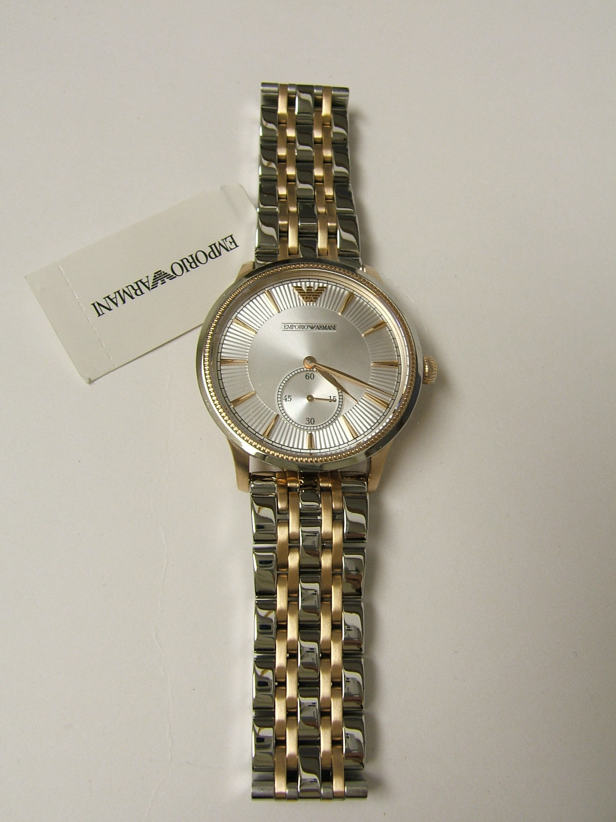 (M) EMPORIO ARMANI STAINLESS STEEL ROSE GOLD & SILVER WATCH AR1839 NEW ...