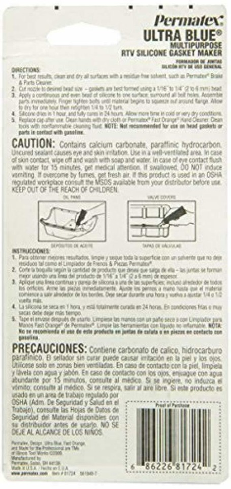 PERMATEX 81724 - Sensor-Safe Ultra Blue RTV Silicone Gasket Maker, 3.35 ...