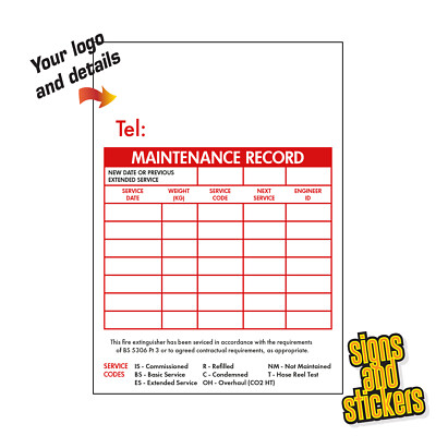 100 x Fire extinguisher maintenance labels 148mm x 100mm Vinyl sticker ...