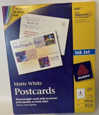 AVERY 8387 Matte White Ink Jet Postcards 200 Cards 5 1/2 x 4 1/4 ...