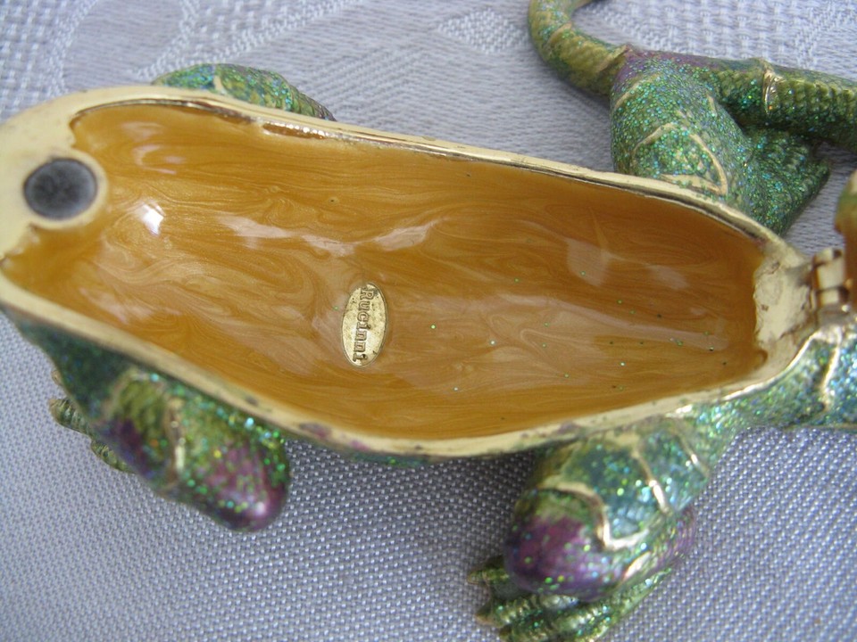 Rucinni Frill Neck Lizard Jeweled Trinket Box Rhinestone Magnetic ...