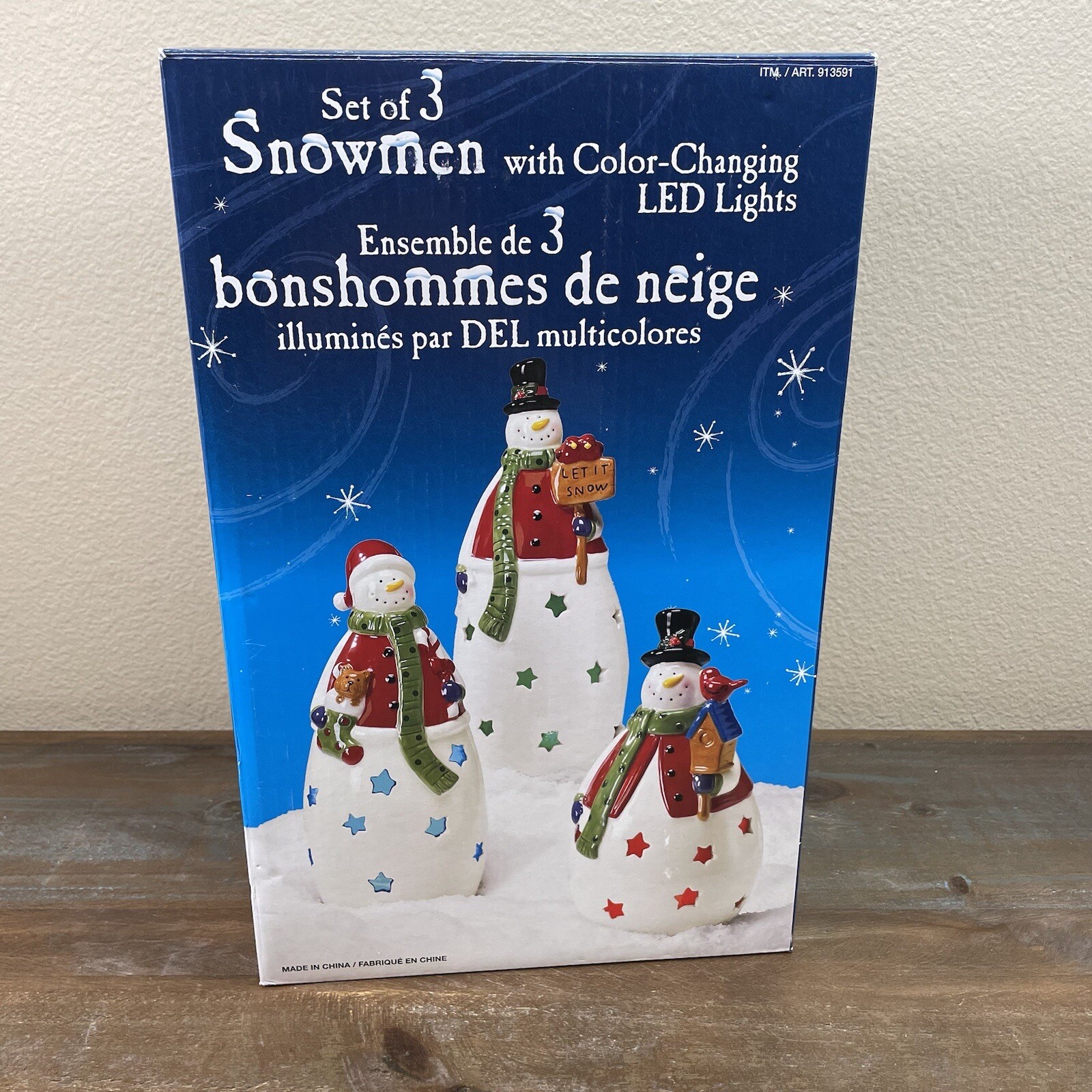 1991 Set of 3 Snowmen w/ Color Changing LED Lights Christmas Figure Set ...