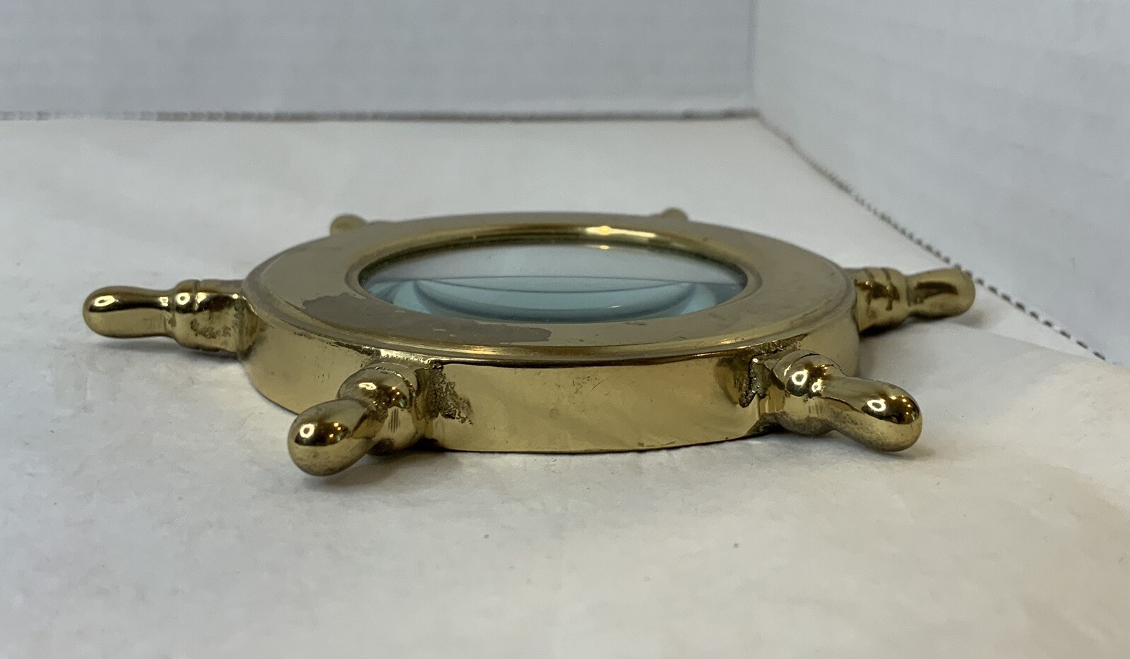 Estate vtg 1970s SHIP WHEEL desk MAGNIFIER Magnifying GLASS Paperweight ...