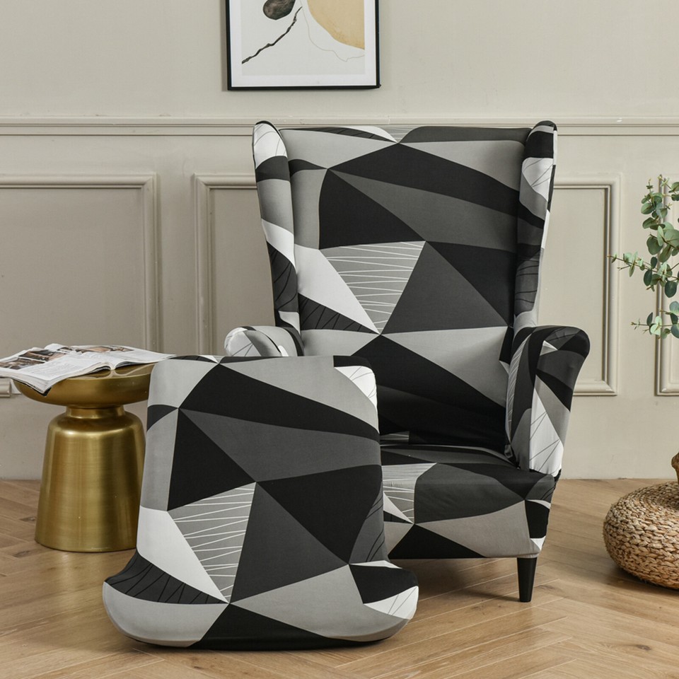 2-piece Wing Back Chair Slipcover Armchair Cover Sofa Furniture ...