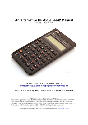 Free42 user manual (Hewlett Packard HP 42 Calculator) | eBay