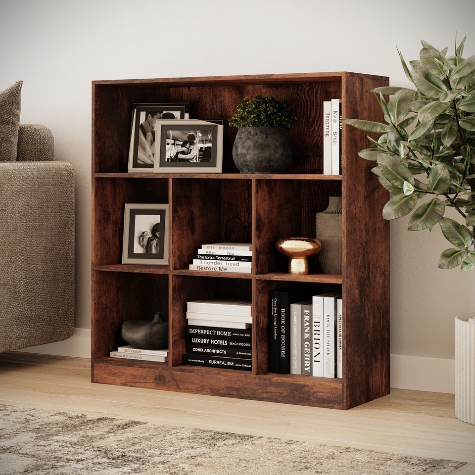 Tall Wide Wooden 7 Cube Bookcase Shelving Display Storage Unit Cabinet ...
