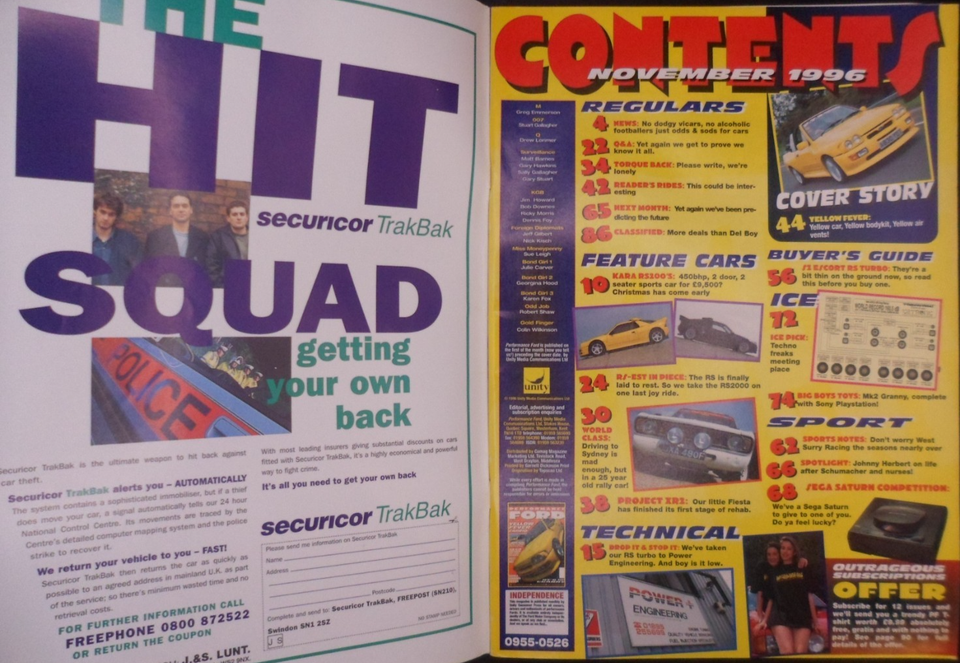 Performance Ford Magazine, November 1996, Yellow Fever Cabrio, RS200 ...