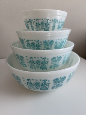 Pyrex Turquoise Amish Butterprint Nesting Mixing Bowls 401,402,403, 404 ...