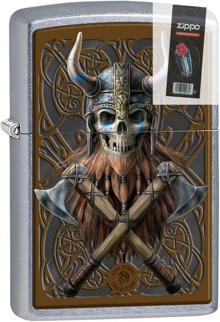 Zippo 74423 Anne Stokes Viking Warrior Skull Lighter + FLINT PACK | eBay