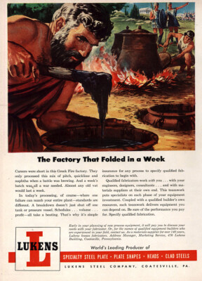 1953 Lukens Steel: Factory That Folded In a Week Vintage Print Ad | eBay