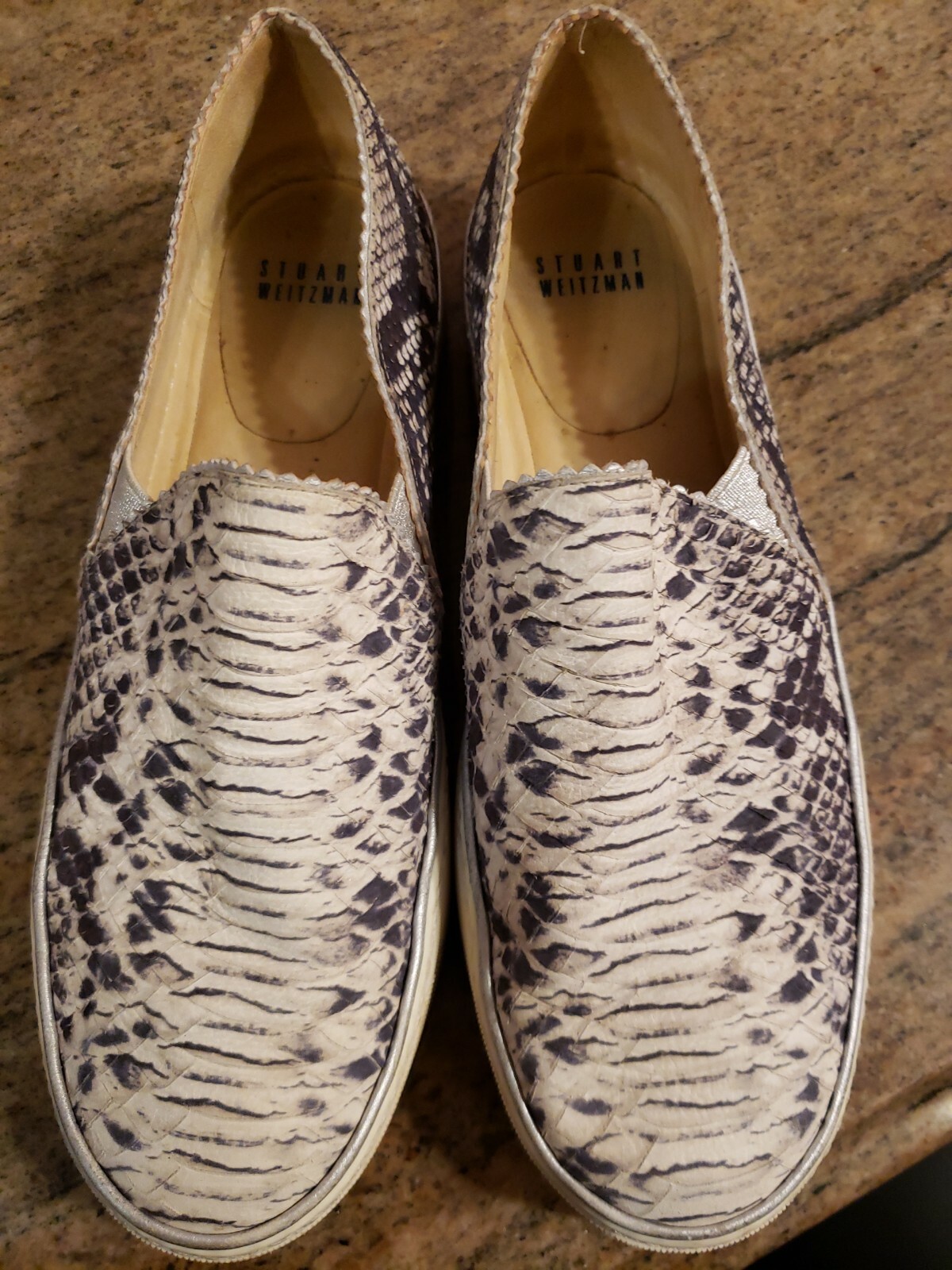 Stuart Weitzman Natural Nuggets Snake Print Leather Slip On Sneakers 7. ...
