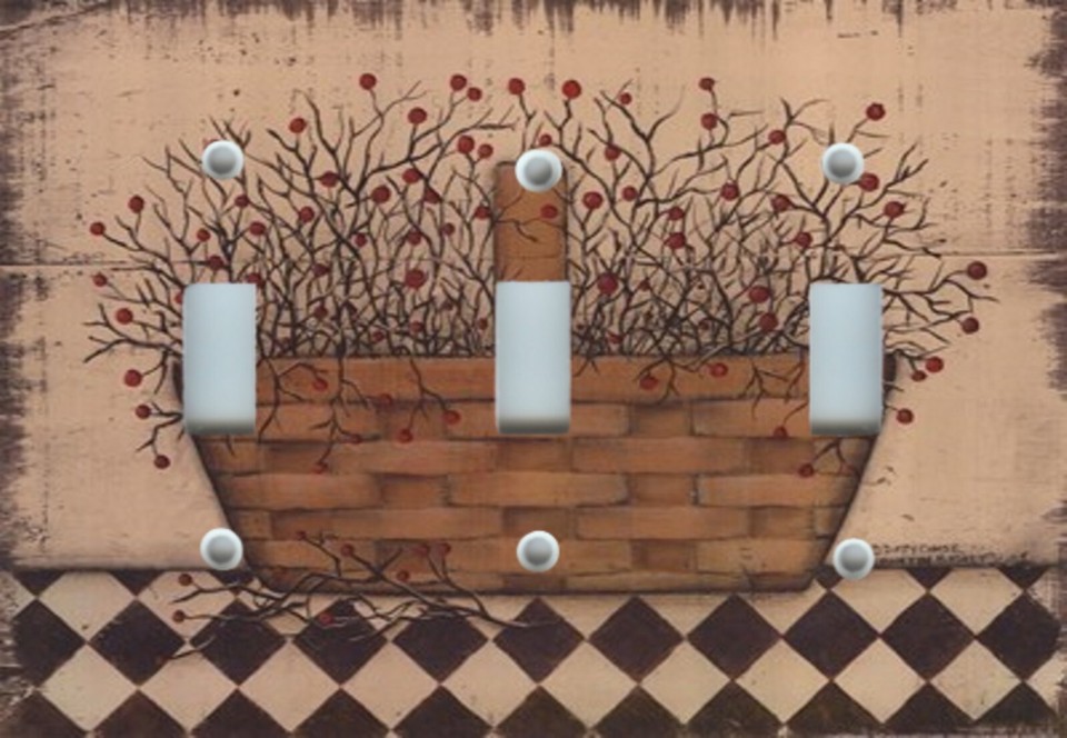 COUNTRY PRIMITIVE BASKET BERRIES Light Switch Plate & Outlet Wall Plug ...