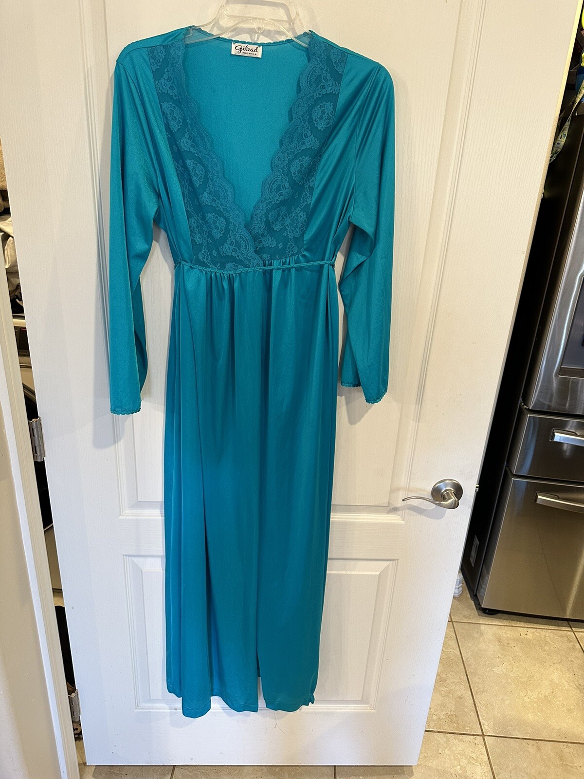 Vintage Gilead turquoise Satin Lace Duster Dressing R… - Gem