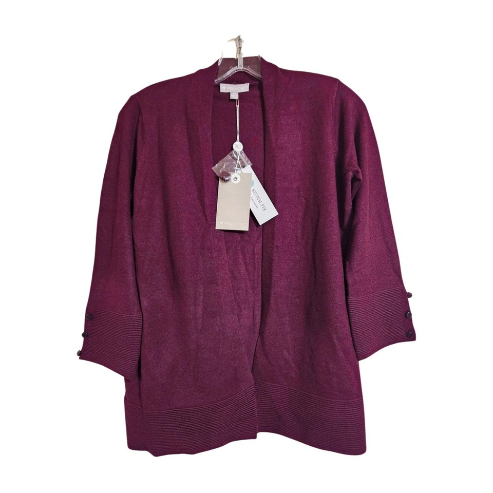 Evolution Cardigan Sweater Open Front 3/4 Sleeves Knit Burgundy Women's XS NWT | eBay