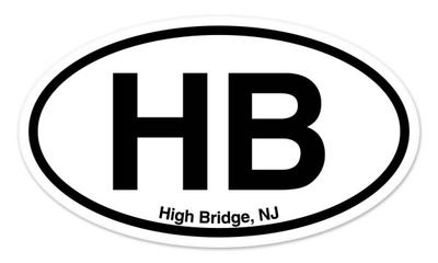 HB High Bridge NJ New Jersey Oval car window bumper sticker decal 5" x ...