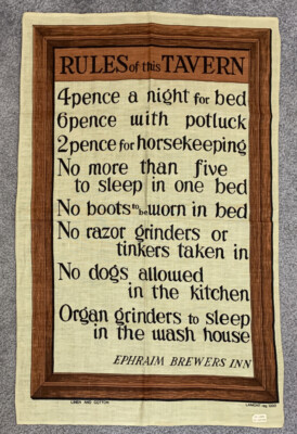 Vintage Tea Towel Hanging Rules Tavern Ephraim Brewers Inn 18x29” 1970s ...