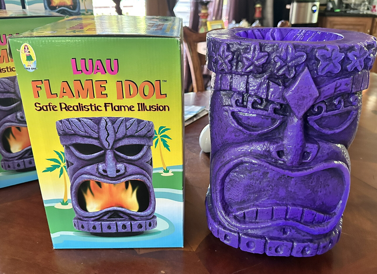 Luau Flame Idol Purple 13" Tiki Head Hawaiian Beach Patio Party Light ...
