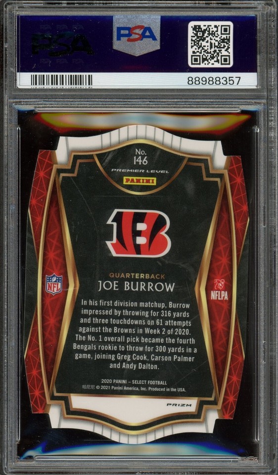 Joe Burrow 2020 Panini Select Die-Cut Blue Prizm Rookie Card #146- PSA ...