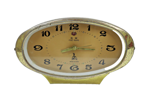Five Rams 1960s Chinese Oval Alarm Clock Bronze Dial Vintage Mechanical ...