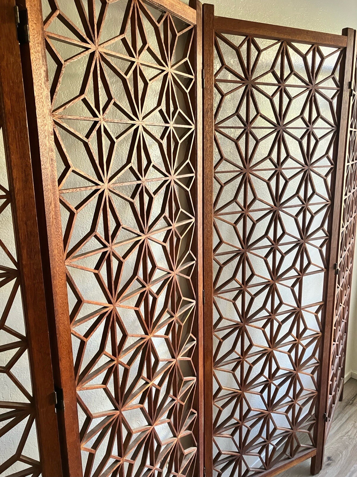 Vintage Mid-Century Modern Teak Wood Kumiko Four Panel Privacy Screen ...