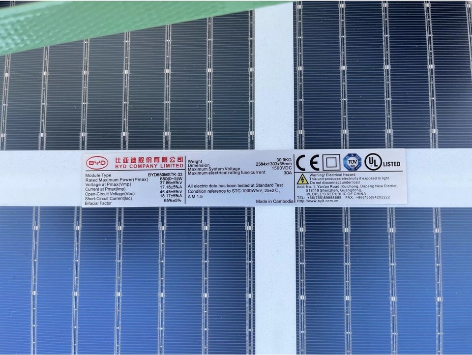BYD Solar 650w Bifacial Solar Panels BYD 650MSTK-33 | eBay