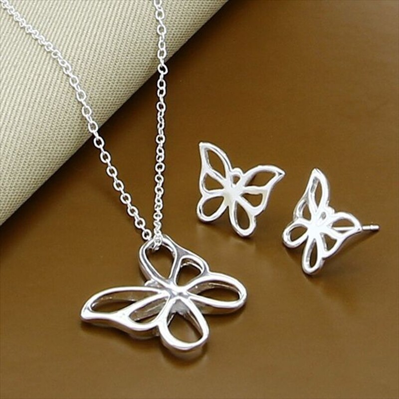 Fashion 925 Silver Filled butterfly Necklace Earrings Jewelry Sets Wholesale | eBay