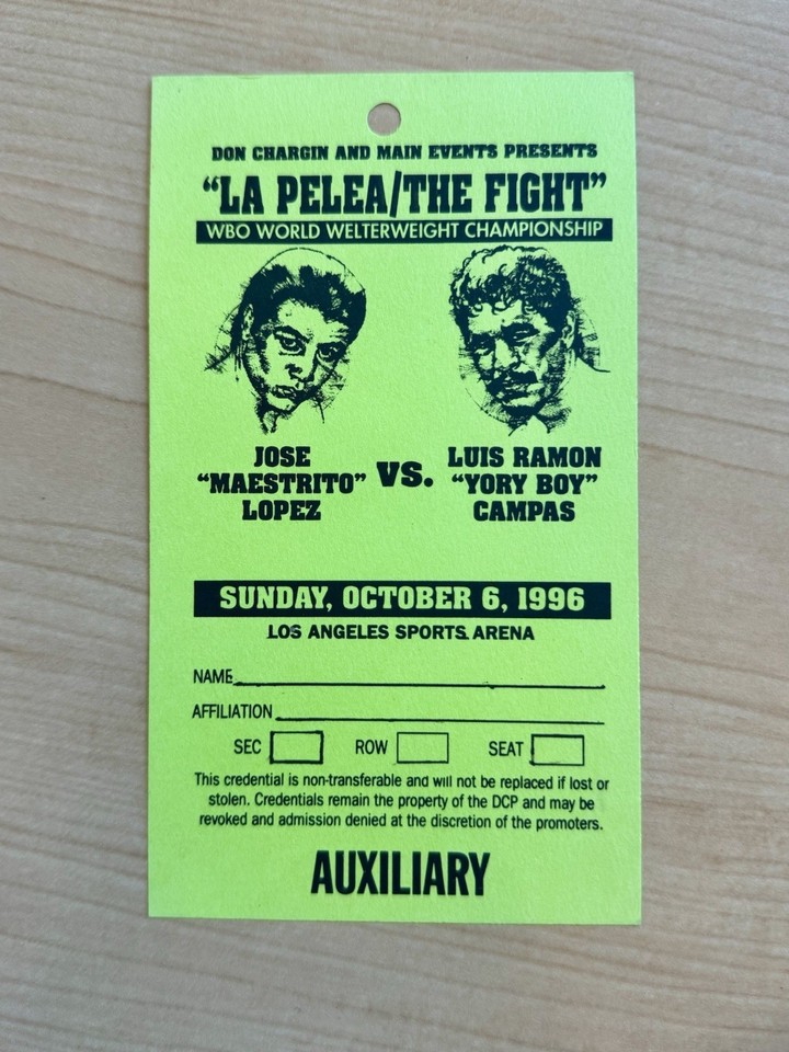 Media Press Credential Jose “Maestrito” Lopez vs Luis Ramon “Yory Boy ...