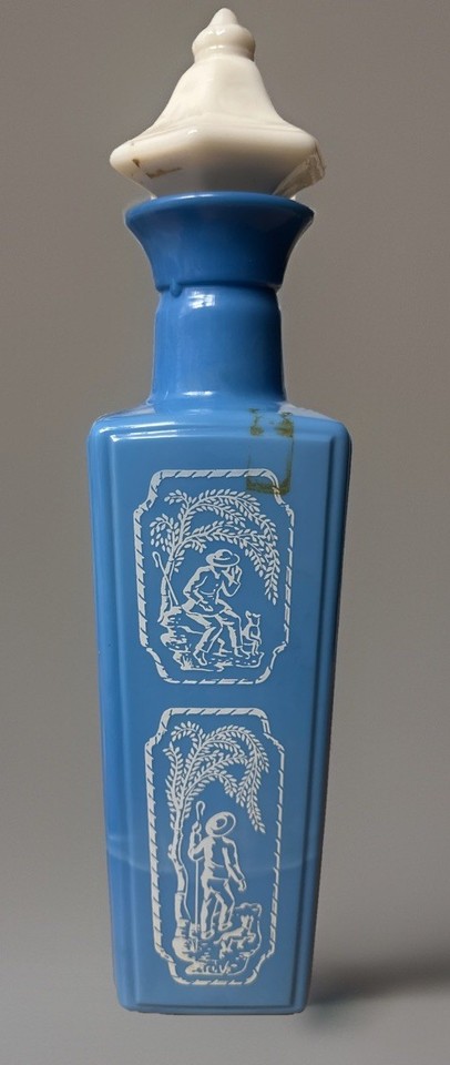 Vintage Jim Beam Decorative Blue & White Milk Glass Whiskey Decanter ...