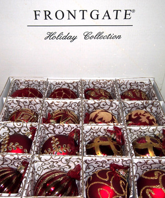 Frontgate 20-Piece Designer Blown-Glass Ornament Set-Dark Red/Burgundy ...