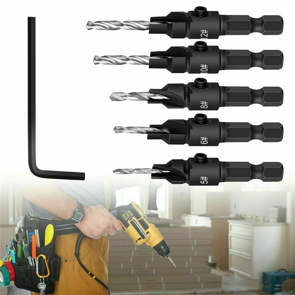 6x CS Countersunk Drill Countersink Bits Screw Set Wood Pilot Hole ...