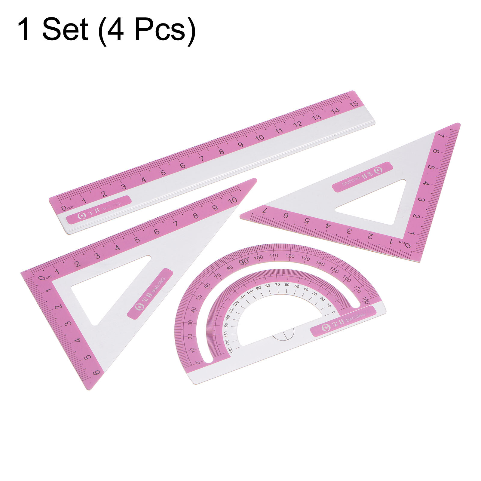 Geometry Set 15cm 4pcs Ink Printing Metal Ruler Set Rose Red | eBay