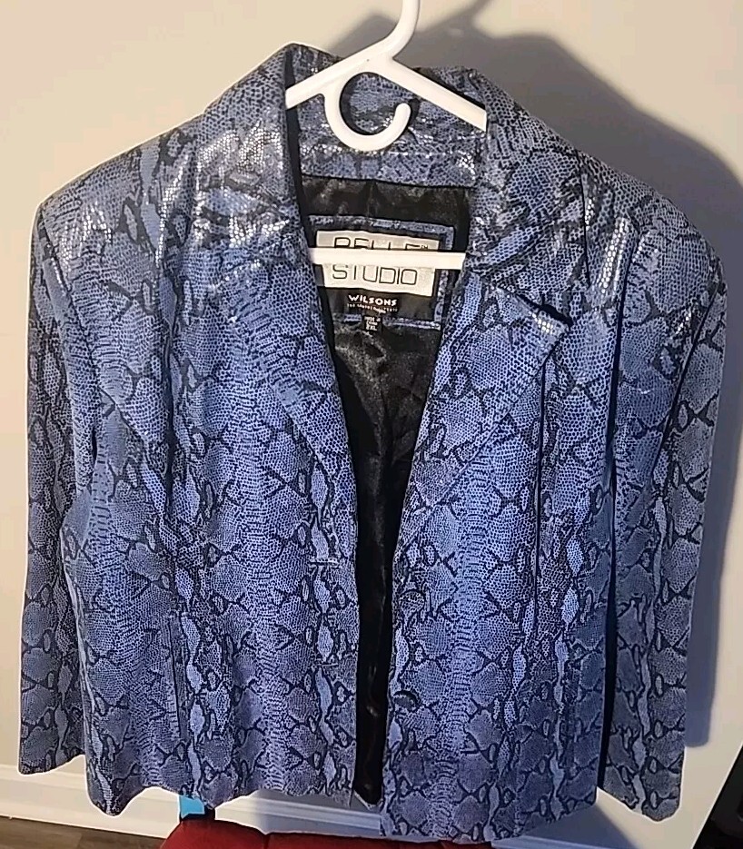 Wilsons Leather Vtg Pelle Studio Blue Python Print Suede Leather Jacket ...