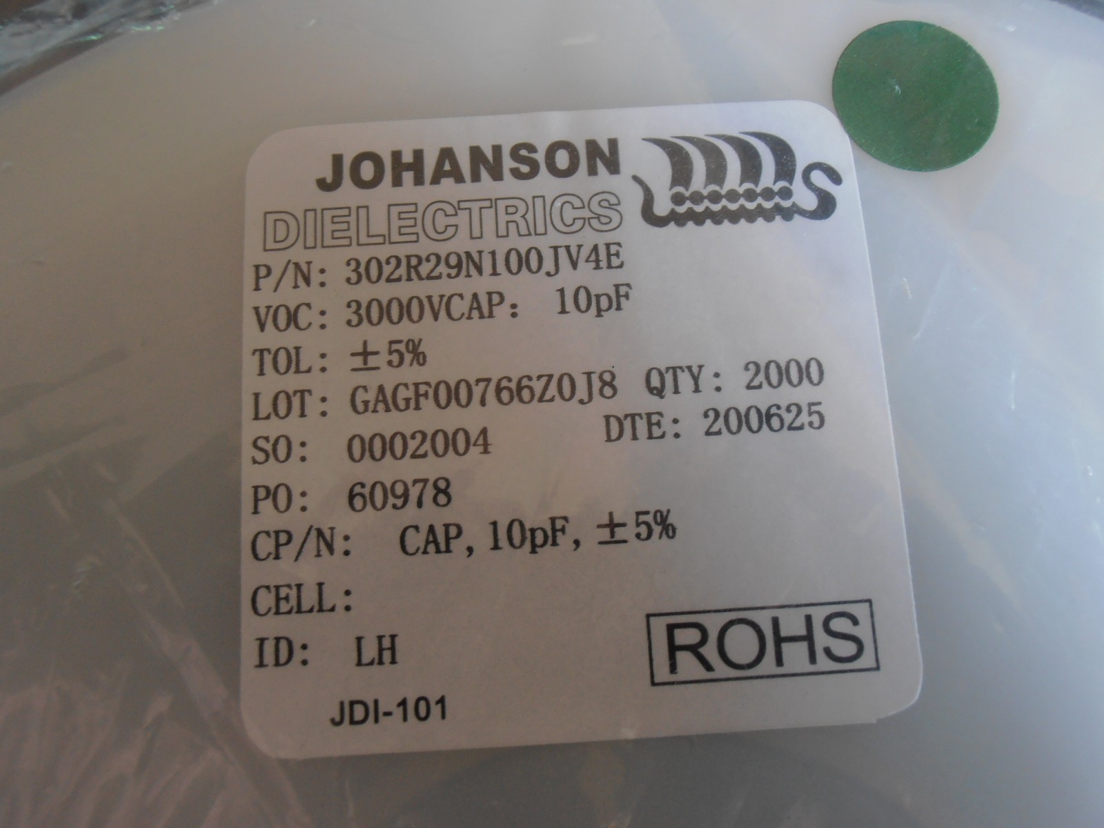 40PCS 302R29N100JV4E MLCC 1808 10pf ±5% 3000V 3kv NP0 Johanson | eBay