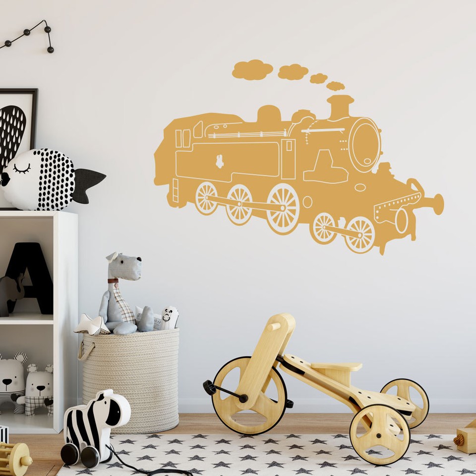 Steam Engine Train Vintage Railway Transport Locomotive Kids Wall ...