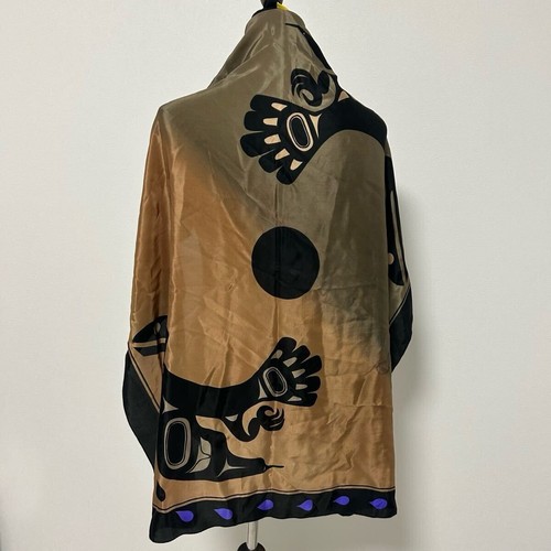 Silk Scarf Large Black Bird Pattern 85cm 100% Silk Used From Japan ...