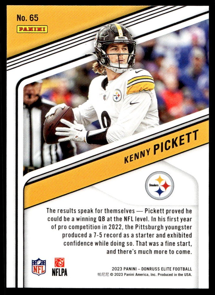 2023 Donruss Elite 65 Kenny Pickett Pittsburgh Steelers Football Card ...