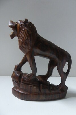 VINTAGE HAND CARVED WOODEN TIMBER STATUE TRIBAL LION FIGURINE | eBay