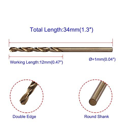 1mm Reduced Shank Twist Drill Bits High Speed Steel HSS 4341 for Iron ...