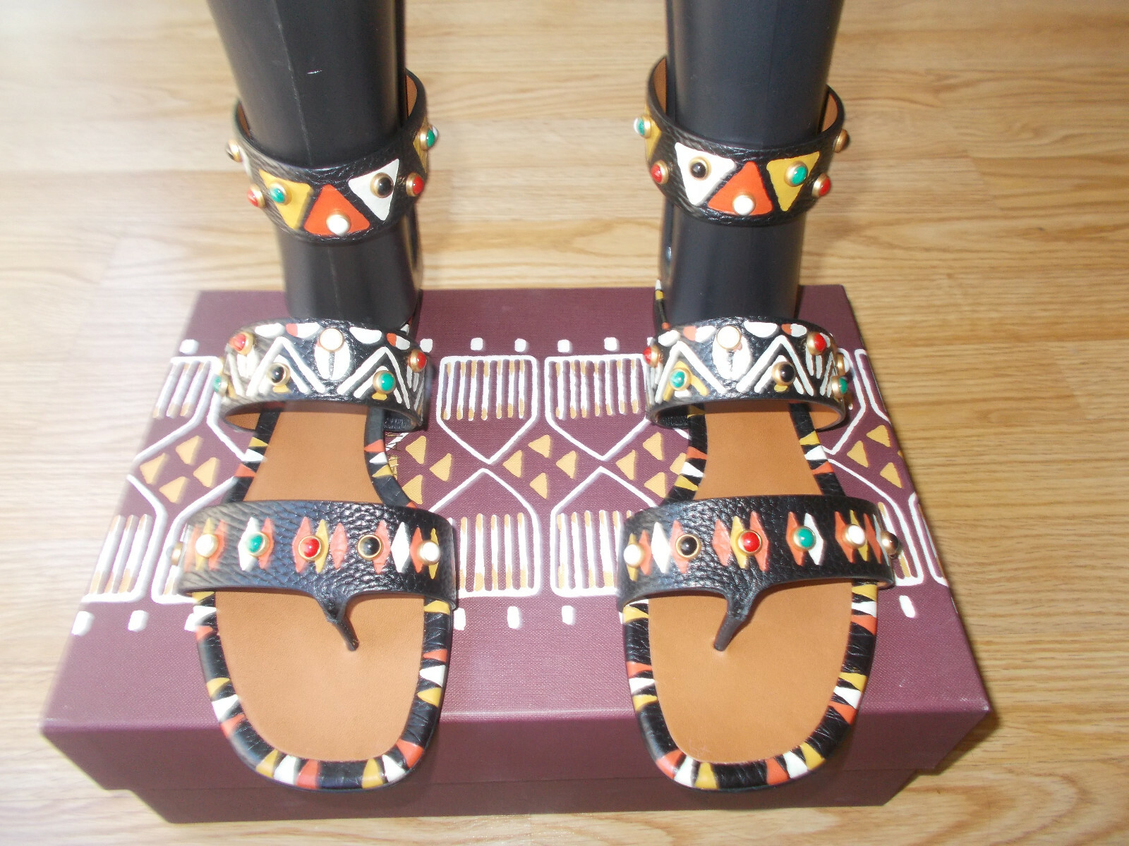 $1575 Valentino Garavani Primitive Sandals Thong Flat Studded sz 36.5 ...