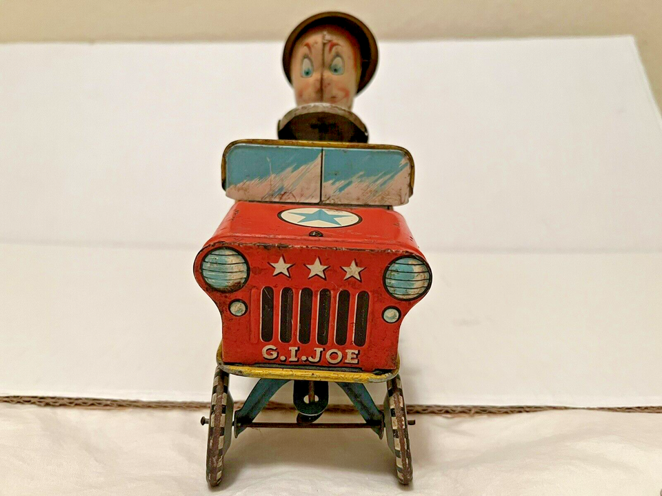 Vintage 1944 GI Joe Jouncing Jeep Wind Up Tin toy WW2 Unique Art Litho ...
